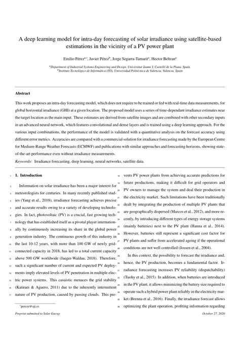 Pdf A Deep Learning Model For Intra Day Forecasting Of Solar Irradiance Using Satellite Based