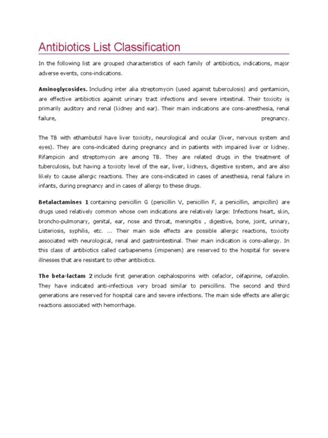 Antibiotics List Classification Pdf Antibiotics Immunology