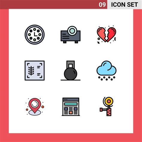 Set Of 9 Modern Ui Icons Symbols Signs For Cloud Sport Heart Gym Xray Editable Vector Design