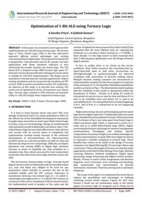 Irjet Optimization Of 1 Bit Alu Using Ternary Logic Pdf