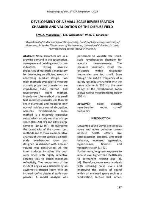 Pdf Development Of A Small Scale Reverberation Chamber And Validation Of The Diffuse Field