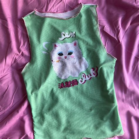 Sheer Mesh Green Tank ‘sex Club Smoking Kitty Depop