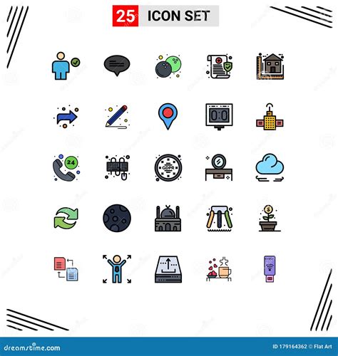 Group Of 25 Modern Filled Line Flat Colors Set For Construction Blue Coconut Security Data