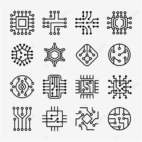 칩 컴퓨터 공학 전자 마이크로 구성표 시스템 보드 벡터 아이콘 세트 프로세서 기술 Cpu 개요 그림 요소 복잡성 프로세서 Png 일러스트 및 벡터 에 대한 무료