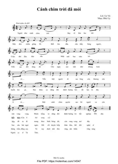 Sheet Nhạc Cánh Chim Trời đã Mỏi Pdf Chuẩn Free Pdf Midi Download