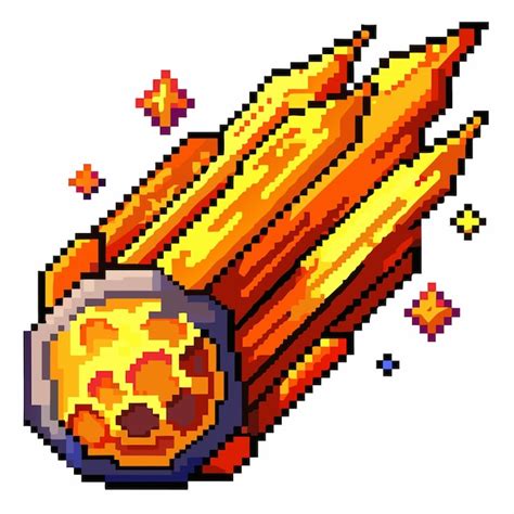 Retro Pixel Art Meteor With Vibrant Flames And Floating Stars Premium Ai Generated Vector