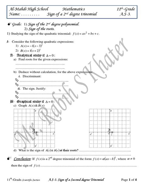 A S 3 Sign Of A 2nd Degree Trinomial Pdf Computational Science