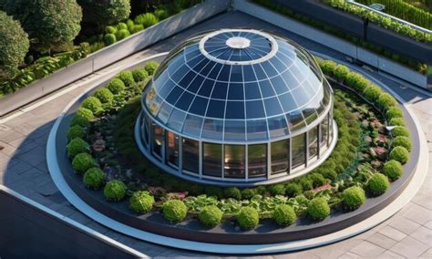 Modern Dome Structure With Lush Green Landscaping Premium Ai