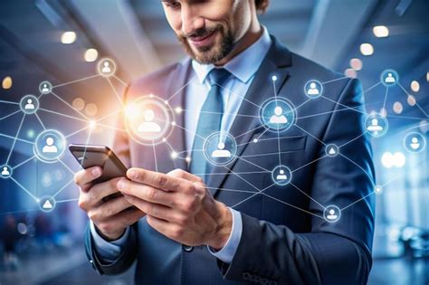 Man Using Mobile Global Network Connection On Social Media Virtual Screen Digital Technology And