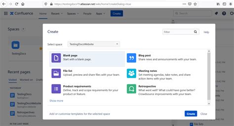 Create Confluence Page TestingDocs