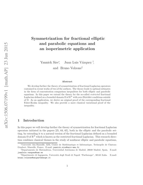 Pdf Symmetrization For Fractional Elliptic And Parabolic Equations And An Isoperimetric