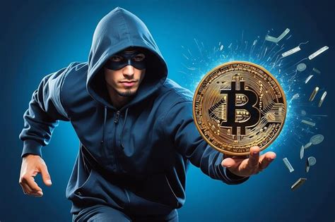 Premium Photo Cyber Thief Stealing Bitcoin On Blue Background