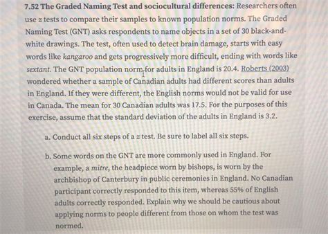 Solved 7 52 The Graded Naming Test And Sociocultural