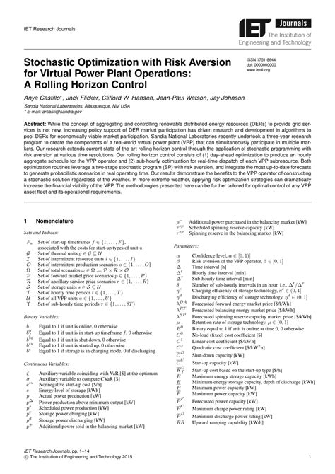 Pdf Stochastic Optimization With Risk Aversion For Virtual Power Plant Operations A Rolling