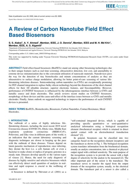 Pdf A Review Of Carbon Nanotube Field Effect Based Biosensors