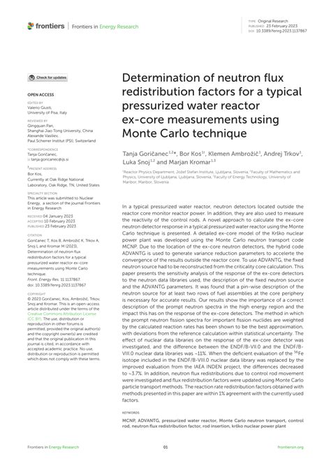 Pdf Determination Of Neutron Flux Redistribution Factors For A Typical Pressurized Water
