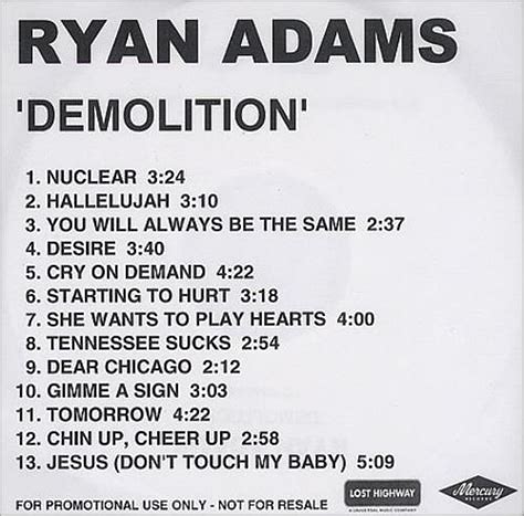 Ryan Adams Demolition Uk Promo Cd R Acetate 224114