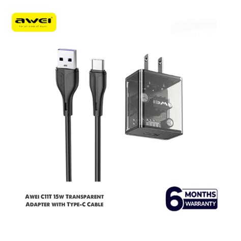 Awei C T Fast Charging Transparent Adapter With Type C Cable Awei Bangladesh
