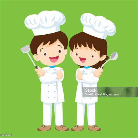 부엌에서 요리하는 귀여운 소년과 소녀 캐릭터 어린이 요리사 직업 가정 주방에 대한 스톡 벡터 아트 및 기타 이미지 가정 주방