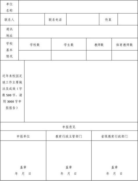 全国青少年校园足球特色学校申报表 范文118