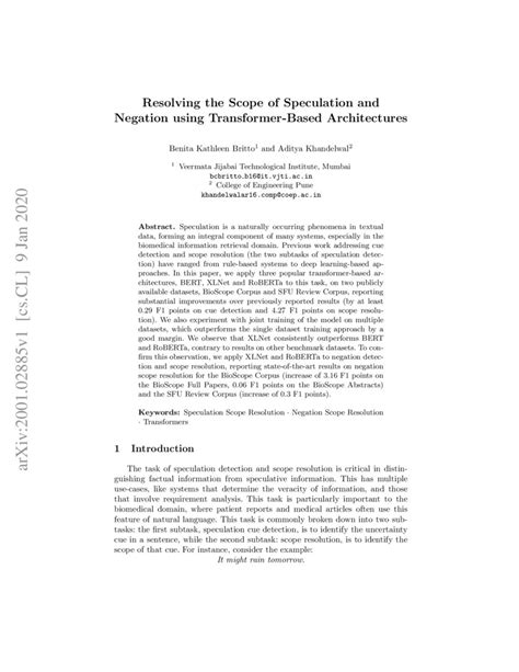 Resolving The Scope Of Speculation And Negation Using Transformer Based Architectures Deepai