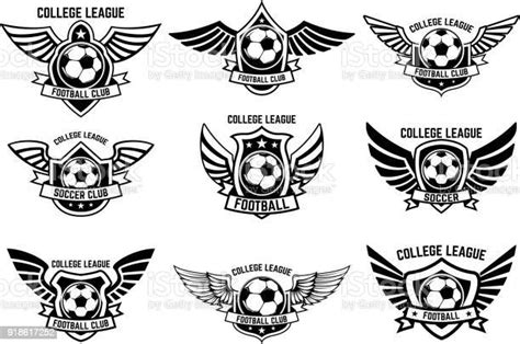 축구공과 날개 달린된 엠 블 럼의 설정 레이블 상징 기호에 대 한 디자인 요소입니다 0명에 대한 스톡 벡터 아트 및 기타 이미지 0명 Championship 개체