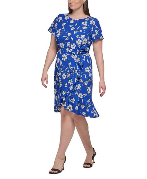 Calvin Klein Plus Size Floral Print Ruffled Sheath Dress Macys