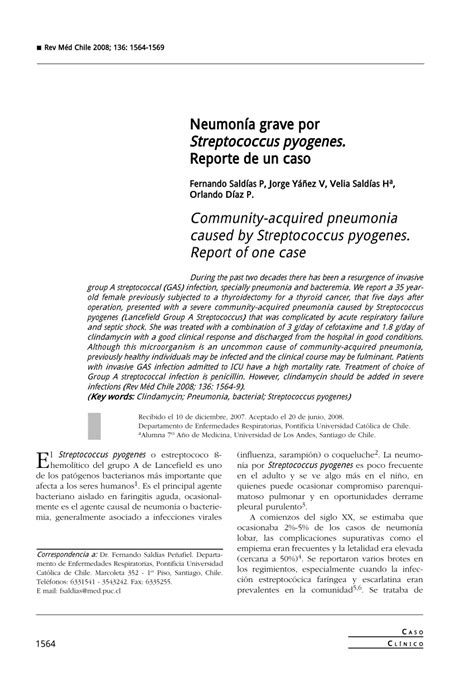 Pdf Community Acquired Pneumonia Caused By Streptococcus Pyogenes Report Of One Case