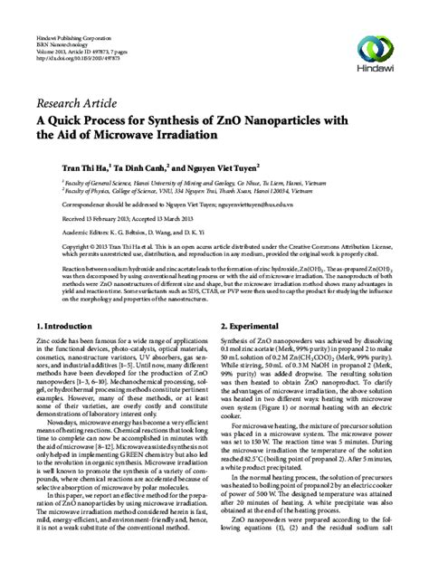 Pdf A Quick Process For Synthesis Of Zno Nanoparticles With The Aid