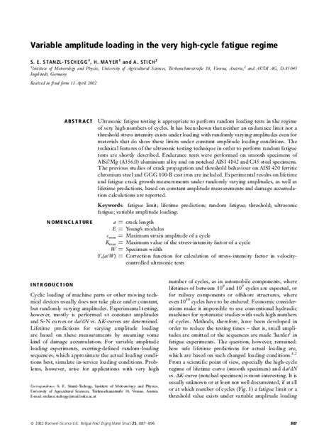 Pdf Variable Amplitude Loading In The Very High Cycle Fatigue Regime
