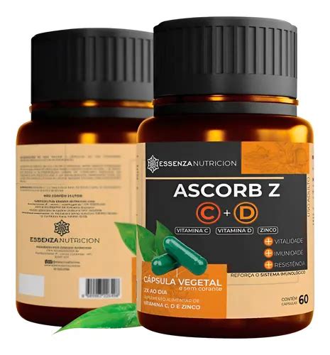 Ascorb Z Vitaminas C D E Zinco 60 Caps Essenza Sabor Sem Sabor