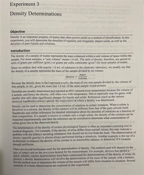 solved experiment 3 density determinations objective density