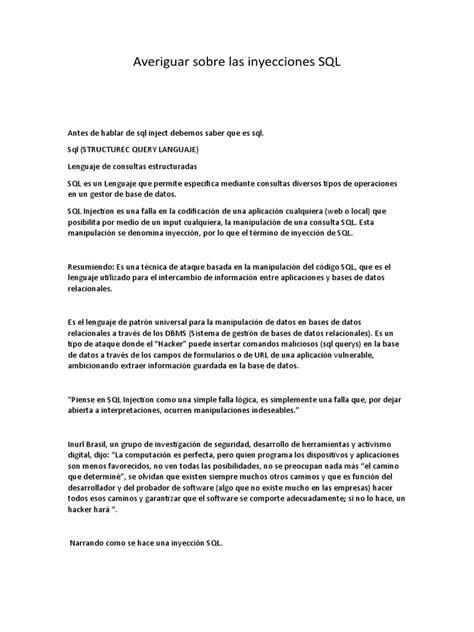 Averiguar Sobre Las Inyecciones Sql Pdf Sql Bases De Datos
