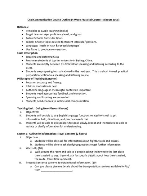 Oral Communication Course Outline Pdf Communication Information