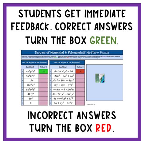Degree Of A Polynomial And Monomial Activity Digital Pixel Art Mystery Puzzle Classful