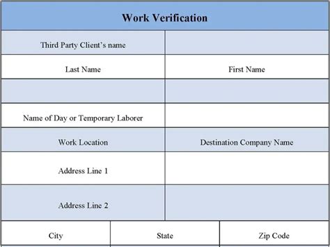 Work Verification Form Editable Pdf Forms