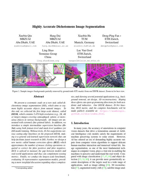 Highly Accurate Dichotomous Image Segmentation Pdf