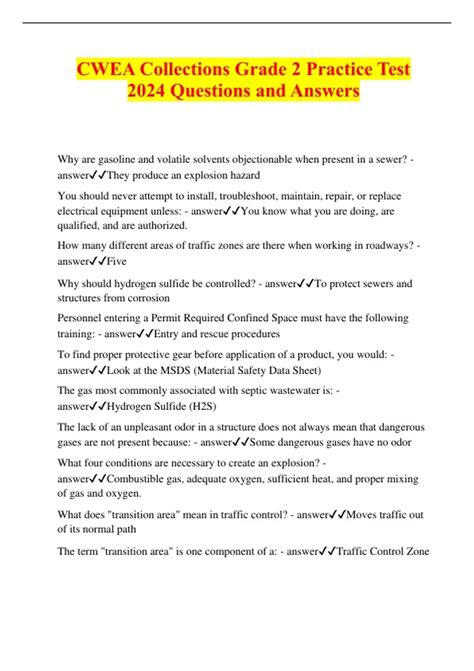 Cwea Collections Grade 2 Practice Test 2024 Questions And Answers