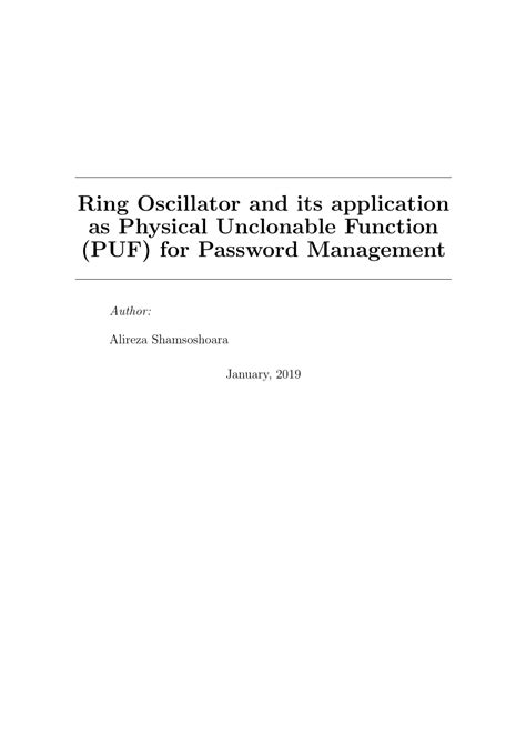 Pdf Ring Oscillator And Its Application As Physical Unclonable