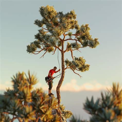 Man Pruning Pine Tree Premium Ai Generated Image