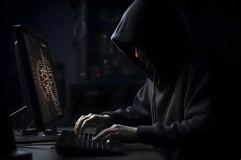 Free Photo Hooded Hacker Stealing Data From A Computer At Night Cybercrime Concept