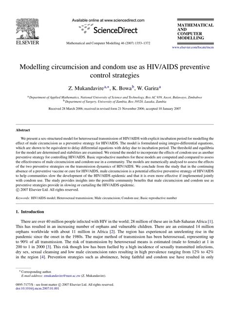 Pdf Modelling Circumcision And Condom Use As Hivaids Preventive