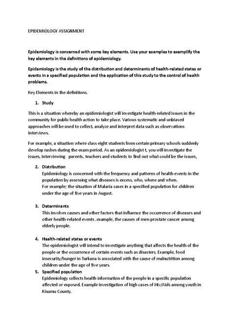 Epidemiology Assignment 2 Epidemiology Assignment Epidemiology Is Concerned With Some Key