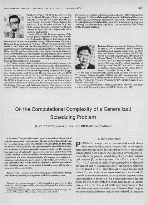 Pdf On The Computational Complexity Of A Generalized Scheduling Problem