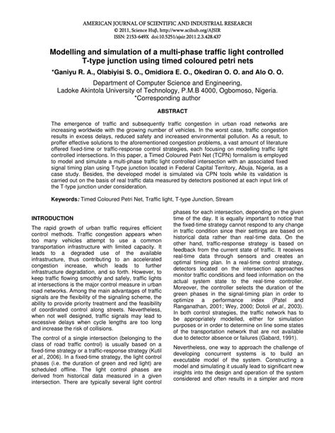 Pdf Modelling And Simulation Of A Multi Phase Traffic Light Controlled T Type Junction Using