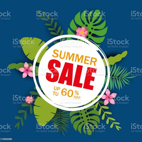여름 판매 템플릿 배너 야자수 잎 정글 잎 포스터 꽃 열 대 여름 배경입니다 벡터 일러스트 레이 션 템플릿 가격에 대한 스톡