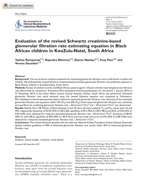 Pdf Annals Express Evaluation Of Common Paediatric Creatinine Based Glomerular Filtration