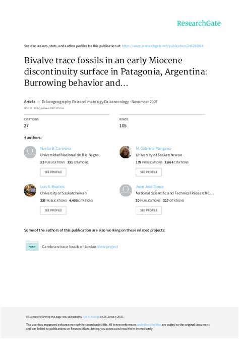Pdf Bivalve Trace Fossils In An Early Miocene Discontinuity Surface