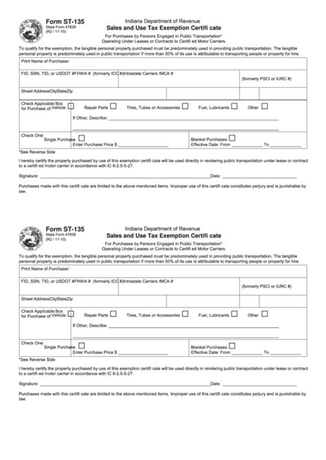 Fillable Form St 135 Sales And Use Tax Exemption Certificate