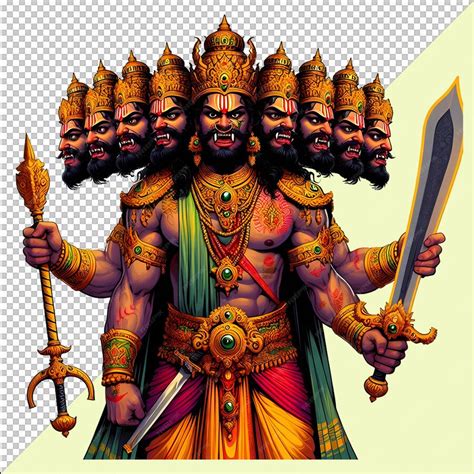 Ravana With Ten Heads For Dusshera Ravan Dahan Illustration Of King